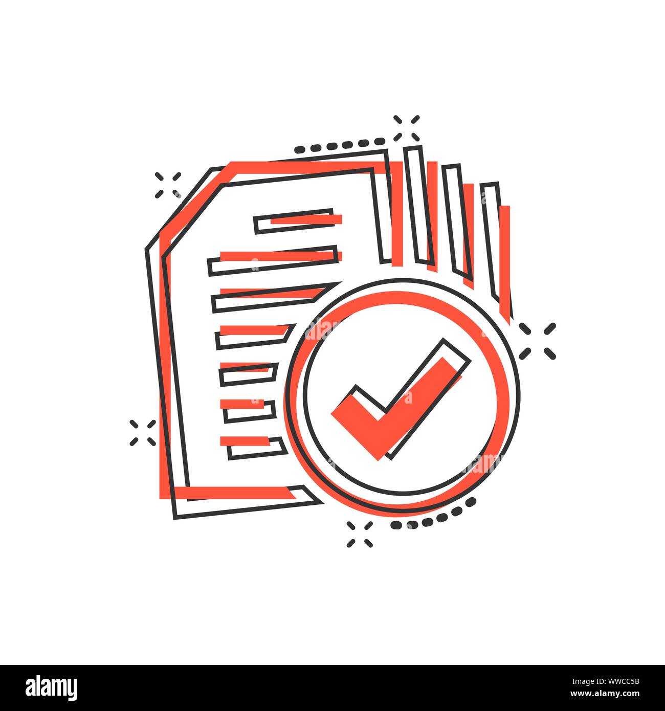 Compliance document icon in comic style. Approved process vector ...