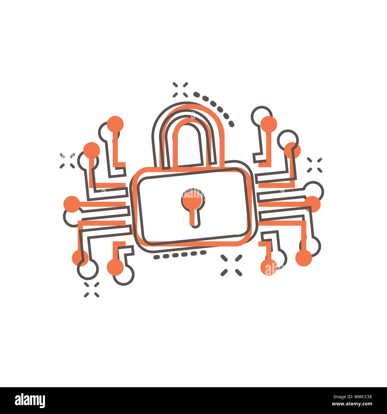 Cyber security icon in comic style. Padlock locked vector cartoon ...