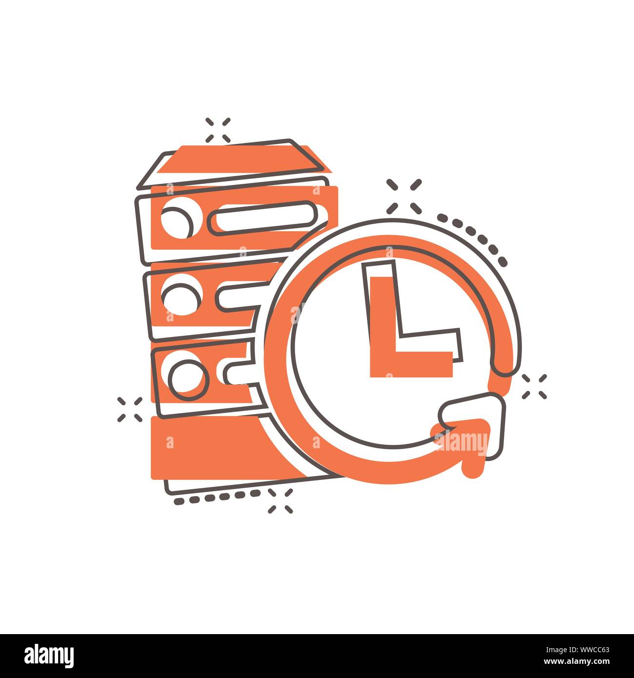 Data center icon in comic style. Clock vector cartoon illustration on ...