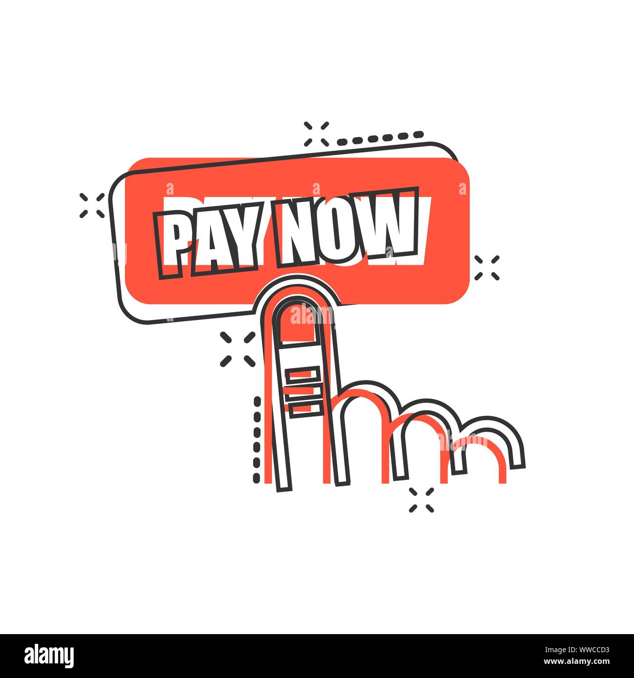 Pay now icon in comic style. Finger cursor vector cartoon illustration ...