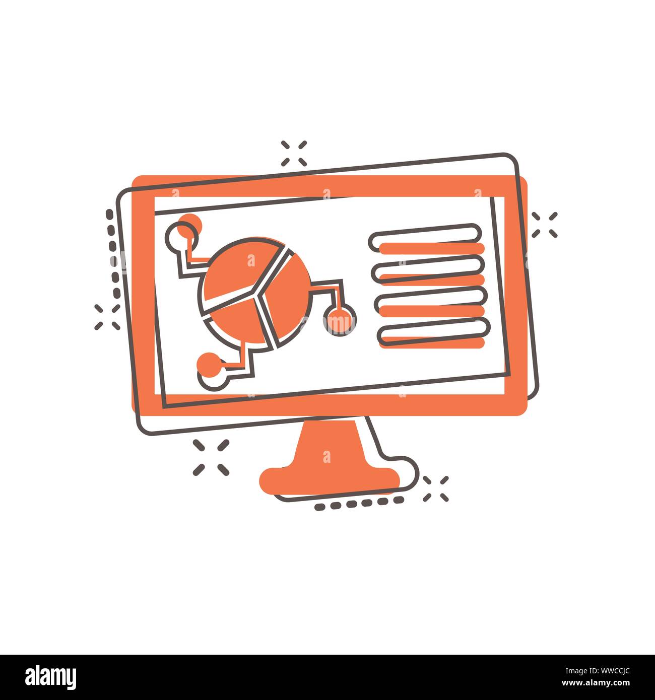 Analytic monitor icon in comic style. Diagram vector cartoon ...