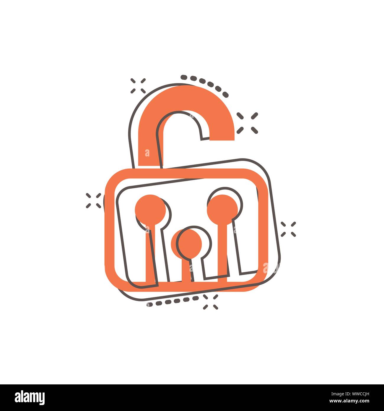 Cyber security icon in comic style. Padlock locked vector cartoon ...