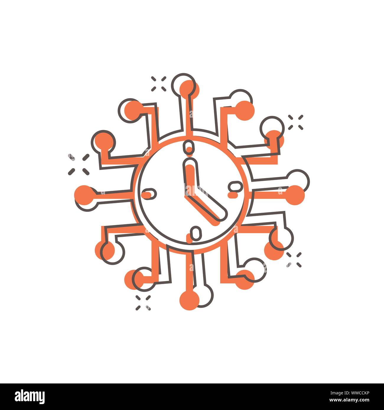 Real time icon in comic style. Clock vector cartoon illustration on ...