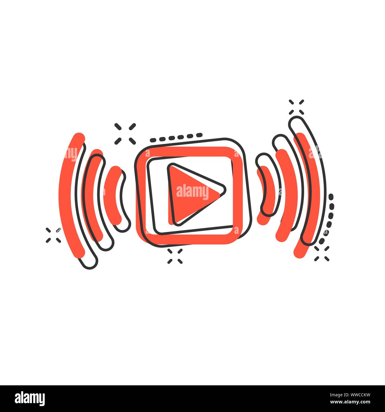 Play button icon in comic style. Streaming tv vector cartoon ...