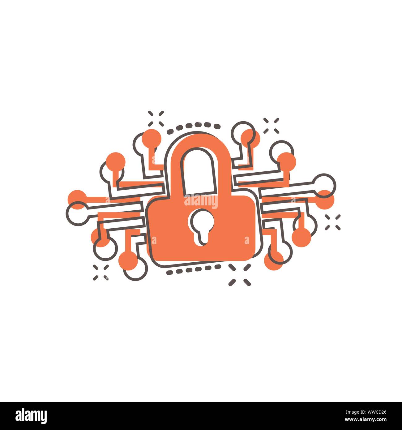 Cyber security icon in comic style. Padlock locked vector cartoon ...