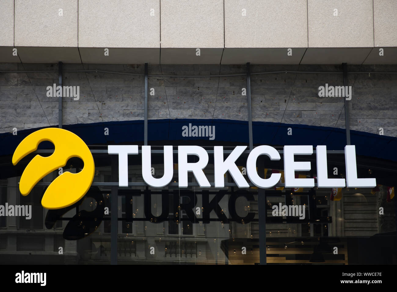 ISTANBUL, TURKEY - JUNE 15, 2019: Detail of Turkcell store in Istanbul ...