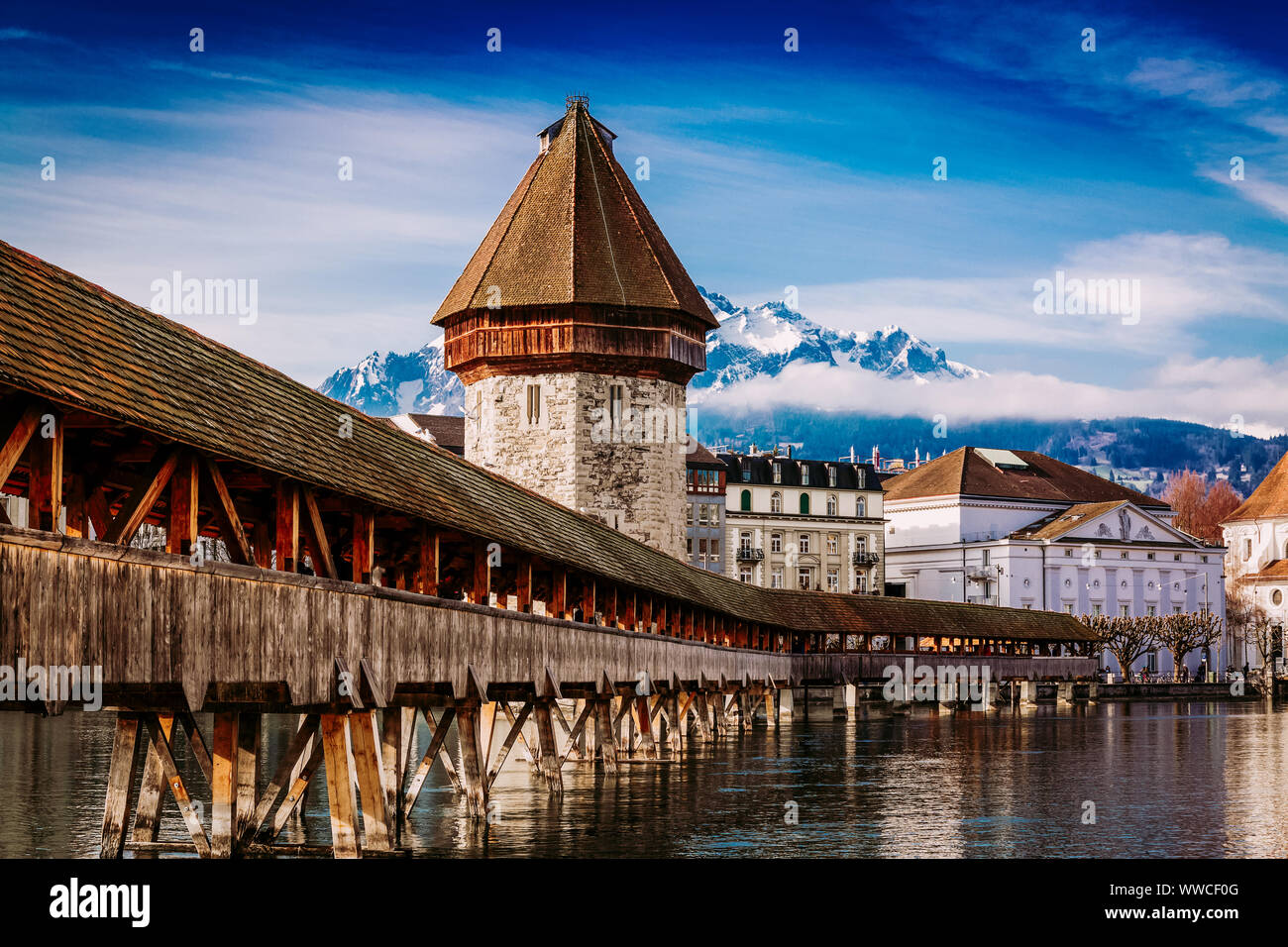 Kapellbrucke historic Chapel Bridge made by wood and waterfront ...