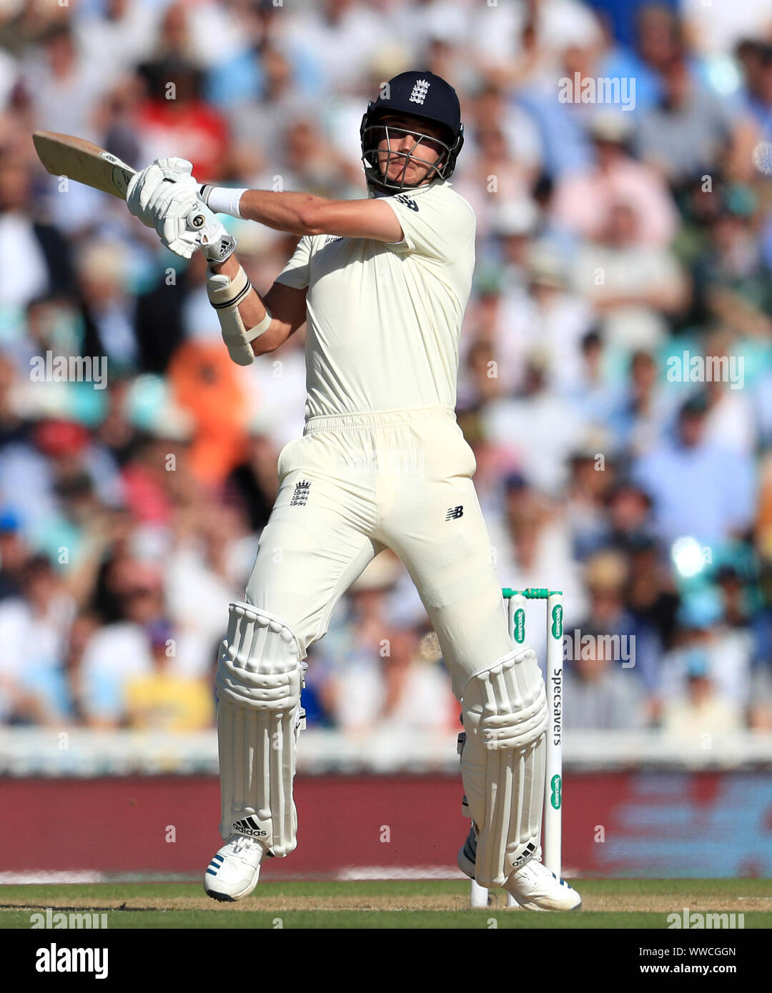 England's Stuart Broad bats during day four of the fifth test match at ...