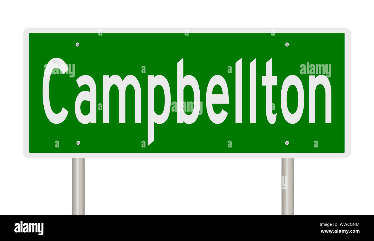 Rendering of a green road sign for Campbellton New Brunswick Canada ...