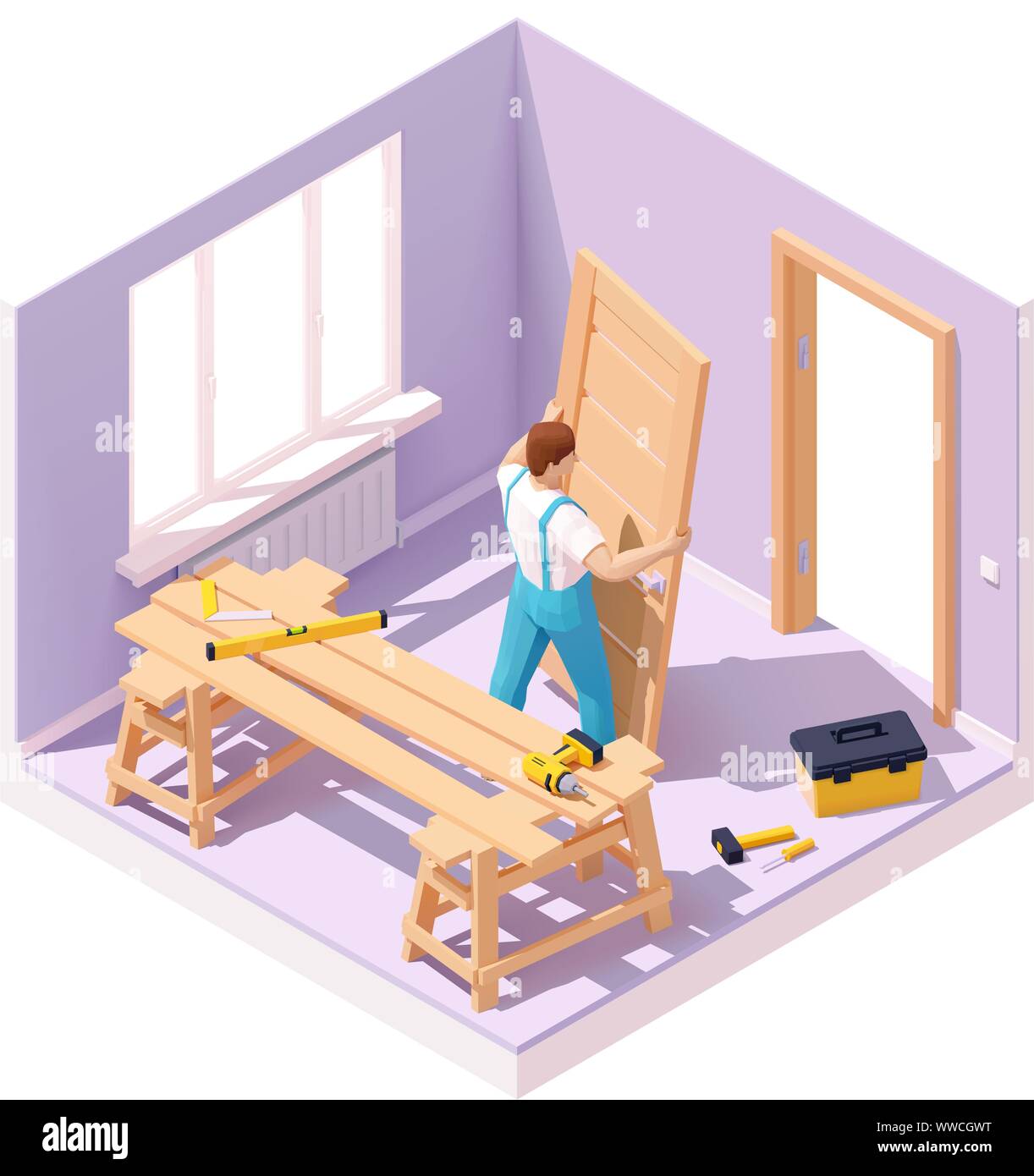 Professional construction worker installing Stock Vector Images - Alamy