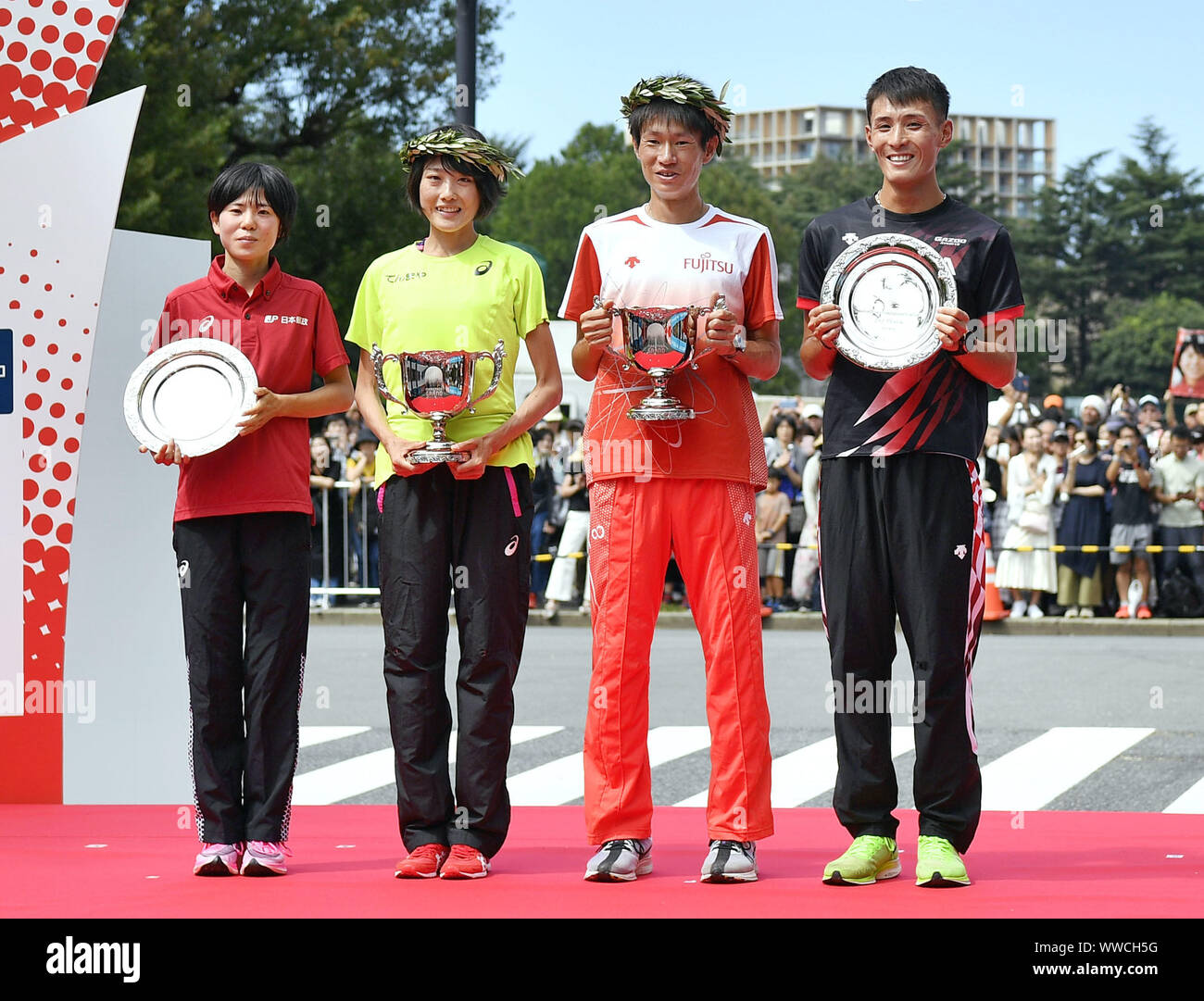 Tokyo, Japan. 15th Sep, 2019. (from L) Ayuko Suzuki, Honami Maeda, Shogo Nakamura and Yuma ...