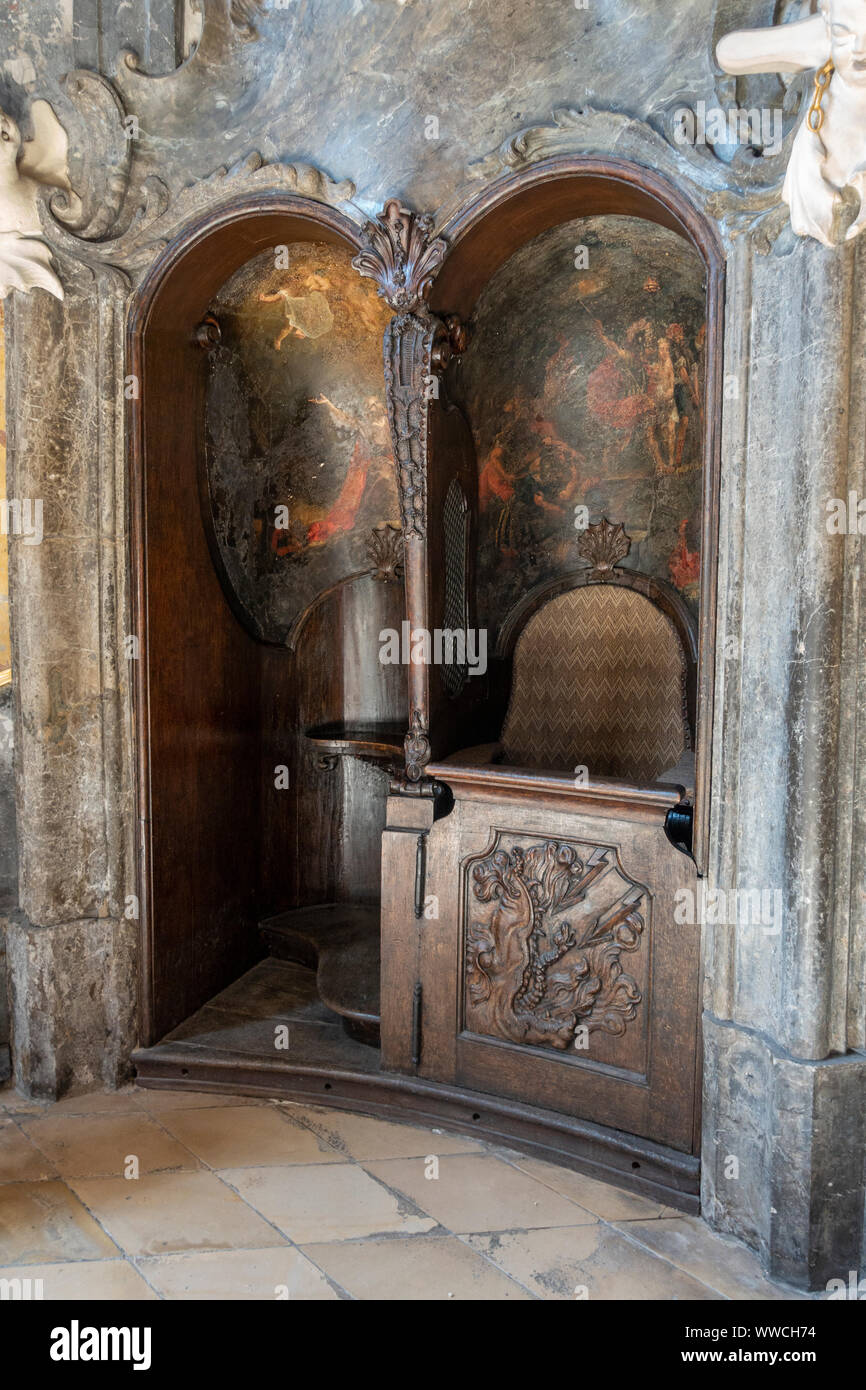 Confessional stall inside the beautiful interior of Asamkirche (St ...
