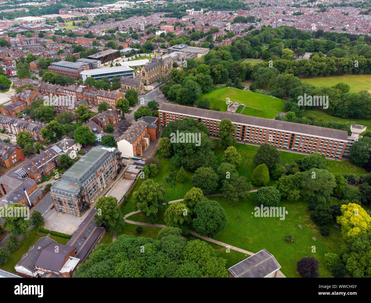 Aerial photo of the Leeds town of Headingley, showing the famous Leeds ...