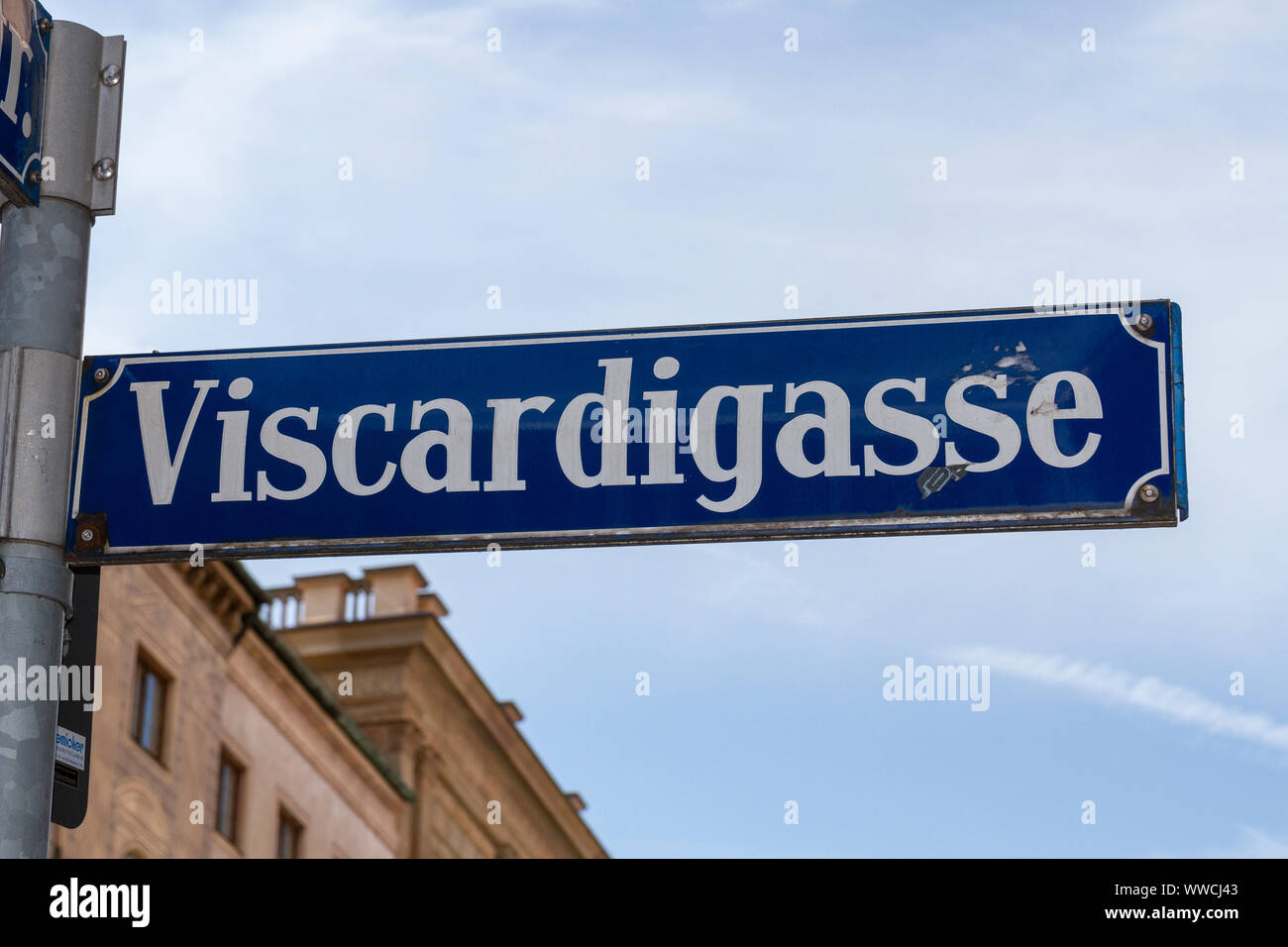 Road sign for Viscardigasse, also called Drückebergergasse (Shirker's ...