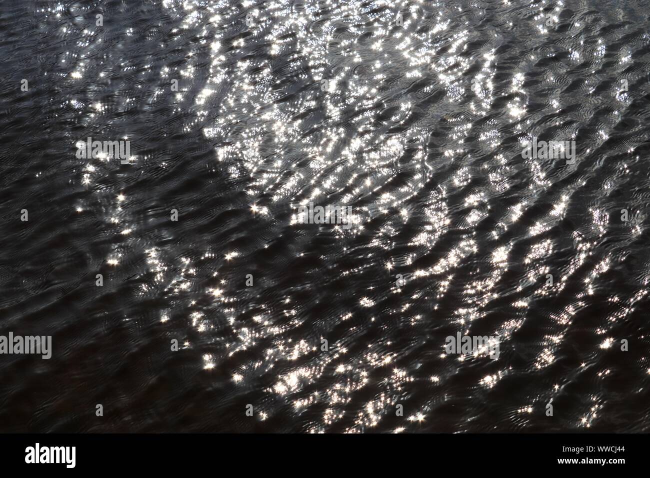 Detailed close up view on water surfaces with wave and ripples and the ...