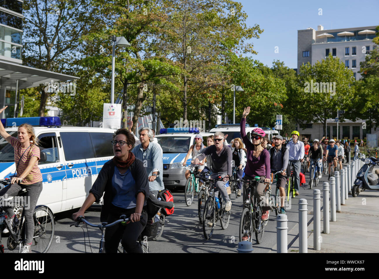 Frankfurt, Germany. 15th September 2019. A bicycle protests is circling ...