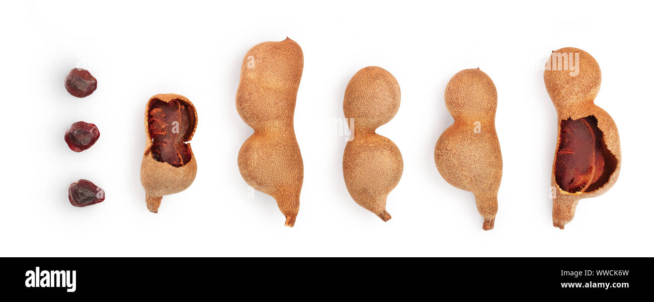 Tamarind fruit with leaf and seed isolated on white background, Top ...