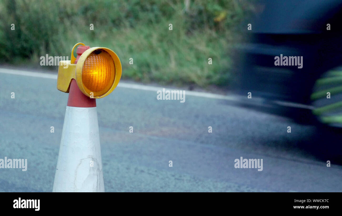 Road work ahead sign at night hi-res stock photography and images - Alamy