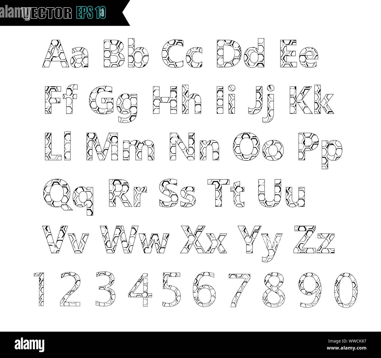 Alphabet font template. Set of letters and numbers line design. Vector ...
