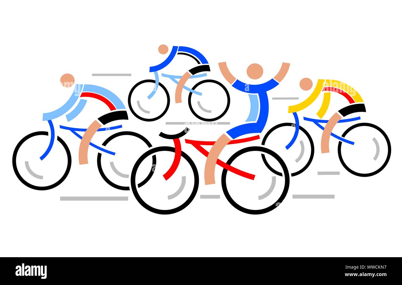 Four racing cyclists. Abstract stylized Illustration of cycling race ...