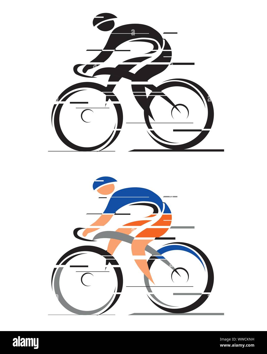 Two racing cyclists. Black and colorful Illustration of cyclist ...