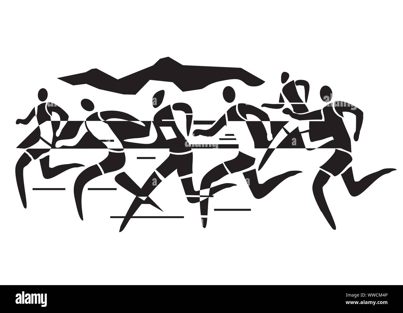 Running race, marathon. Black illustration of Six running men. Isolated ...