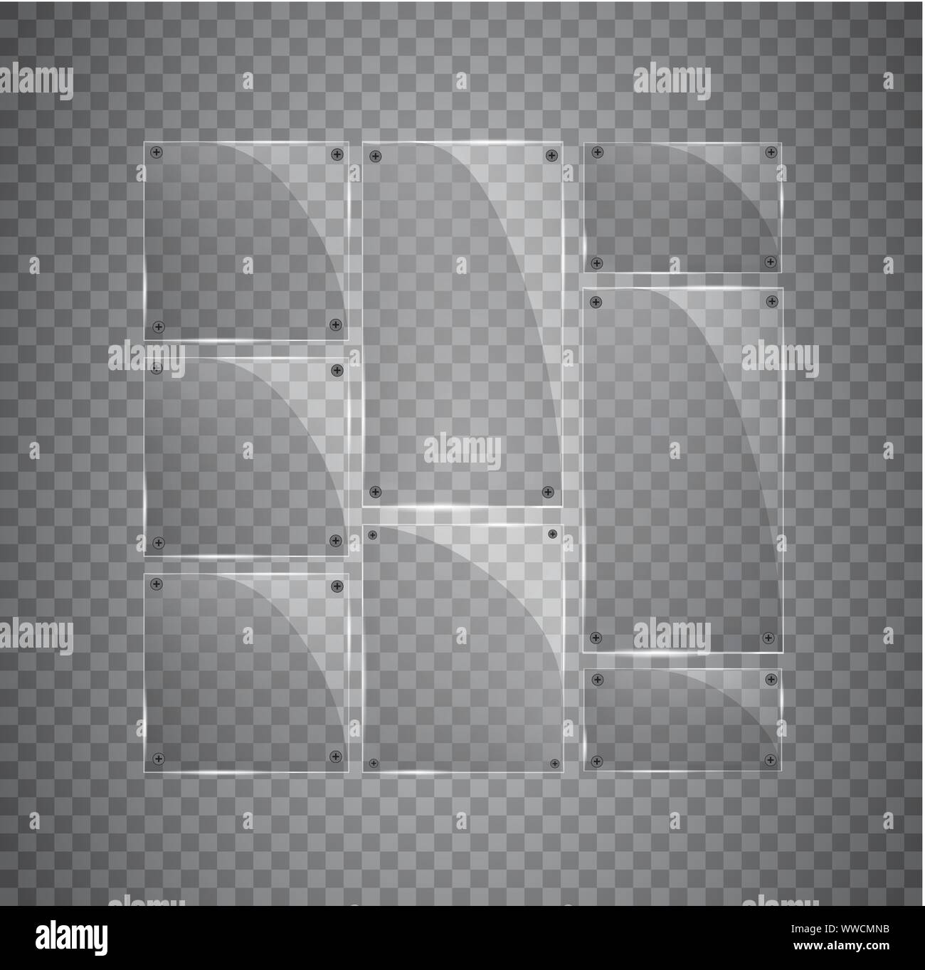 Vector modern transparent glass plates set on transparent background ...