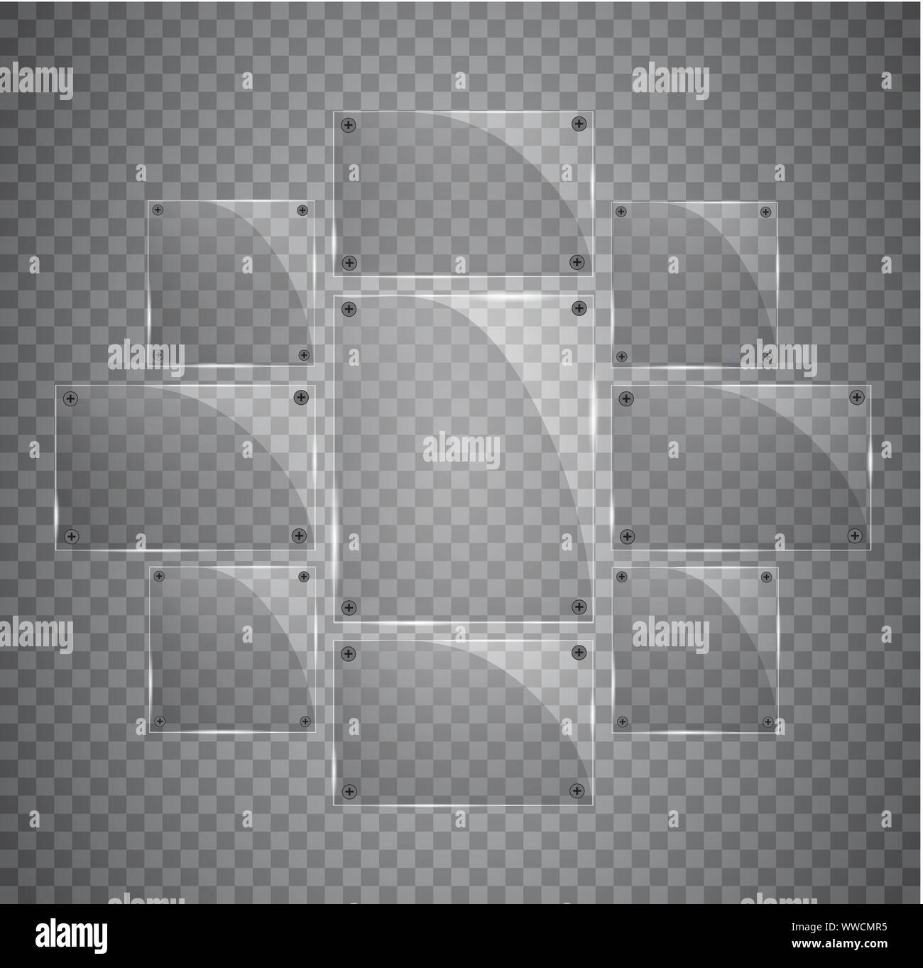 Vector modern transparent glass plates set on transparent background ...