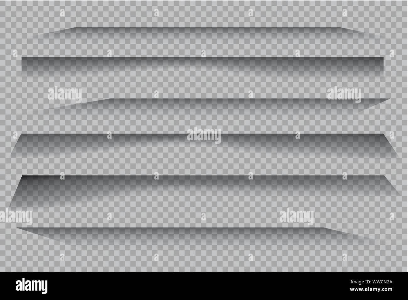Page divider with transparent shadows isolated. Pages separation vector set. Transparent shadow ...