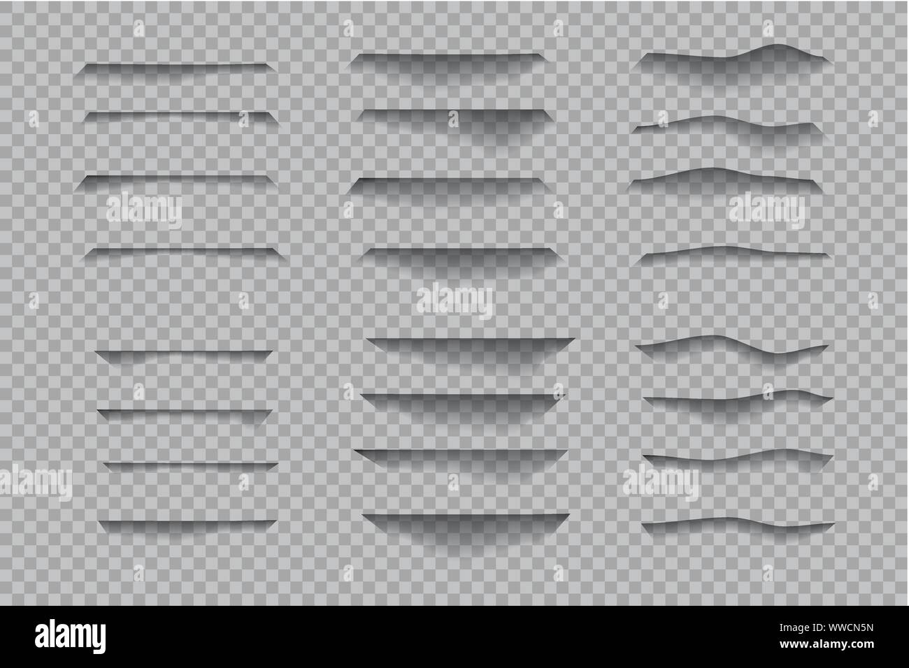 Page divider with transparent shadows isolated. Pages separation vector set. Transparent shadow ...