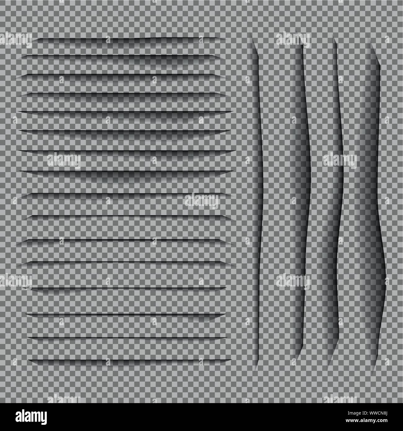 Page divider with transparent shadows isolated. Pages separation vector set. Transparent shadow ...