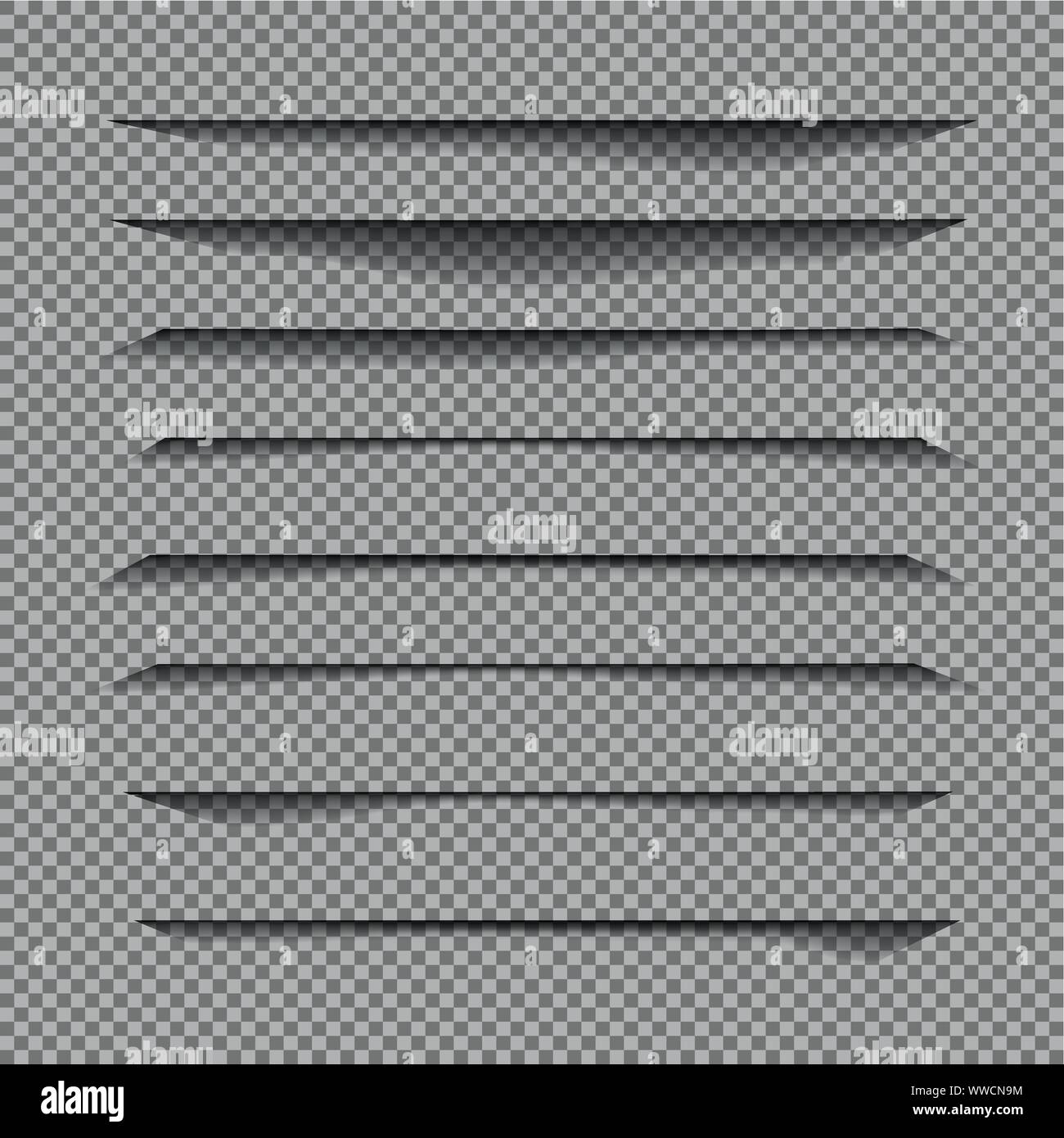 Page divider with transparent shadows isolated. Pages separation vector set. Transparent shadow ...