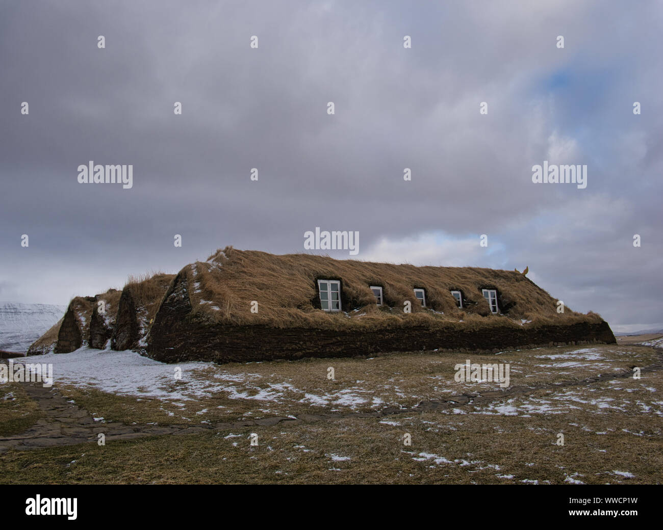 Several small windows in the roof of a peat house in Iceland Stock Photo - Alamy