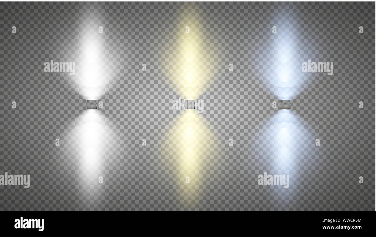 Set of colored searchlights on a transparent background. Bright ...