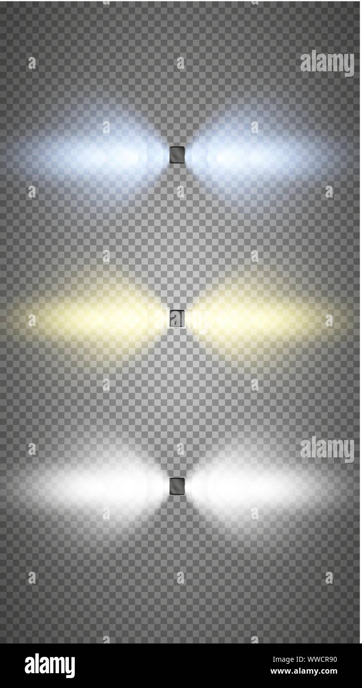 Set of colored searchlights on a transparent background. Bright ...