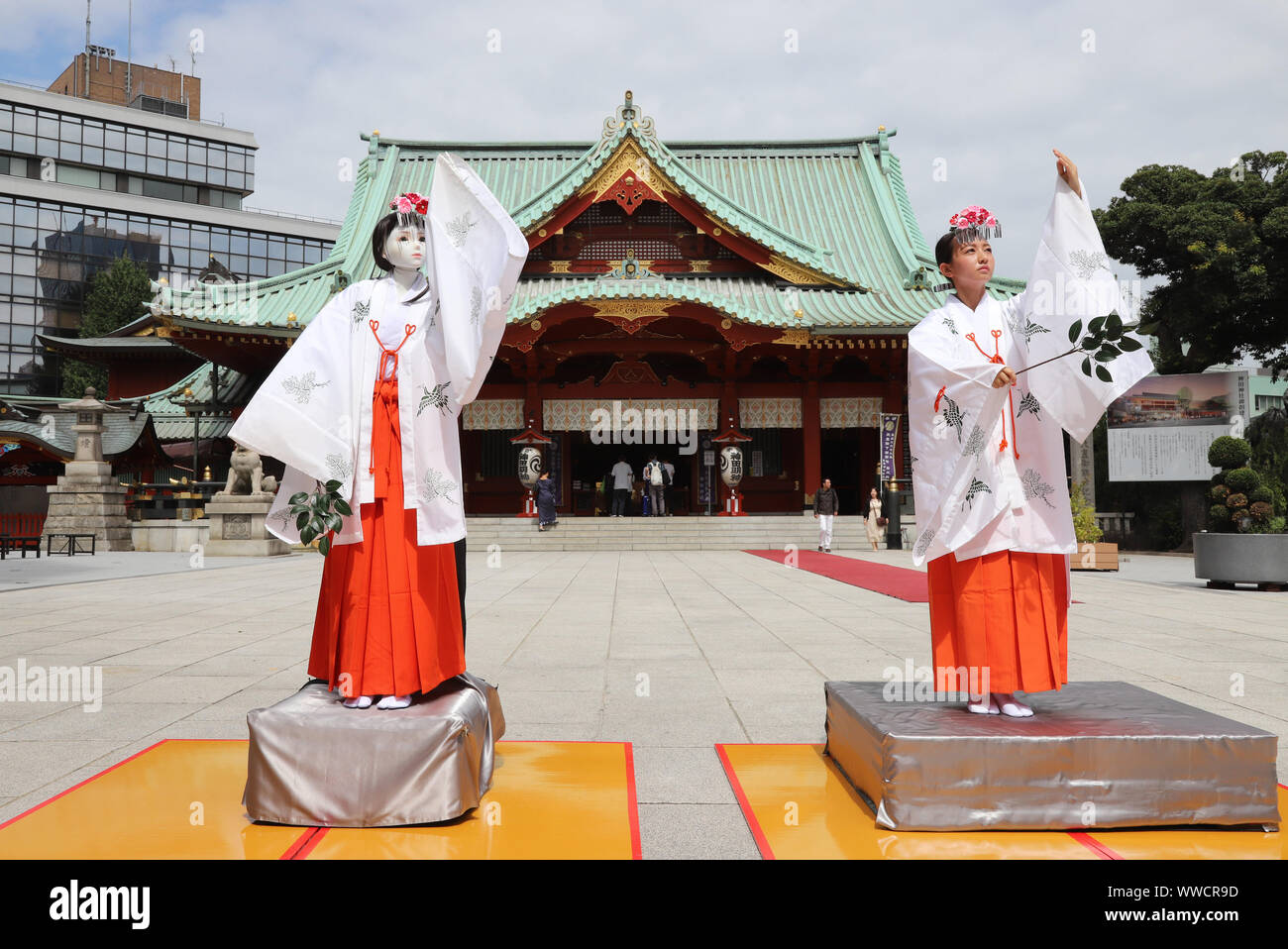 Tokyo, Japan. 14th Sep, 2019. A humanoid robot Cocona Kosaka (L) and ...