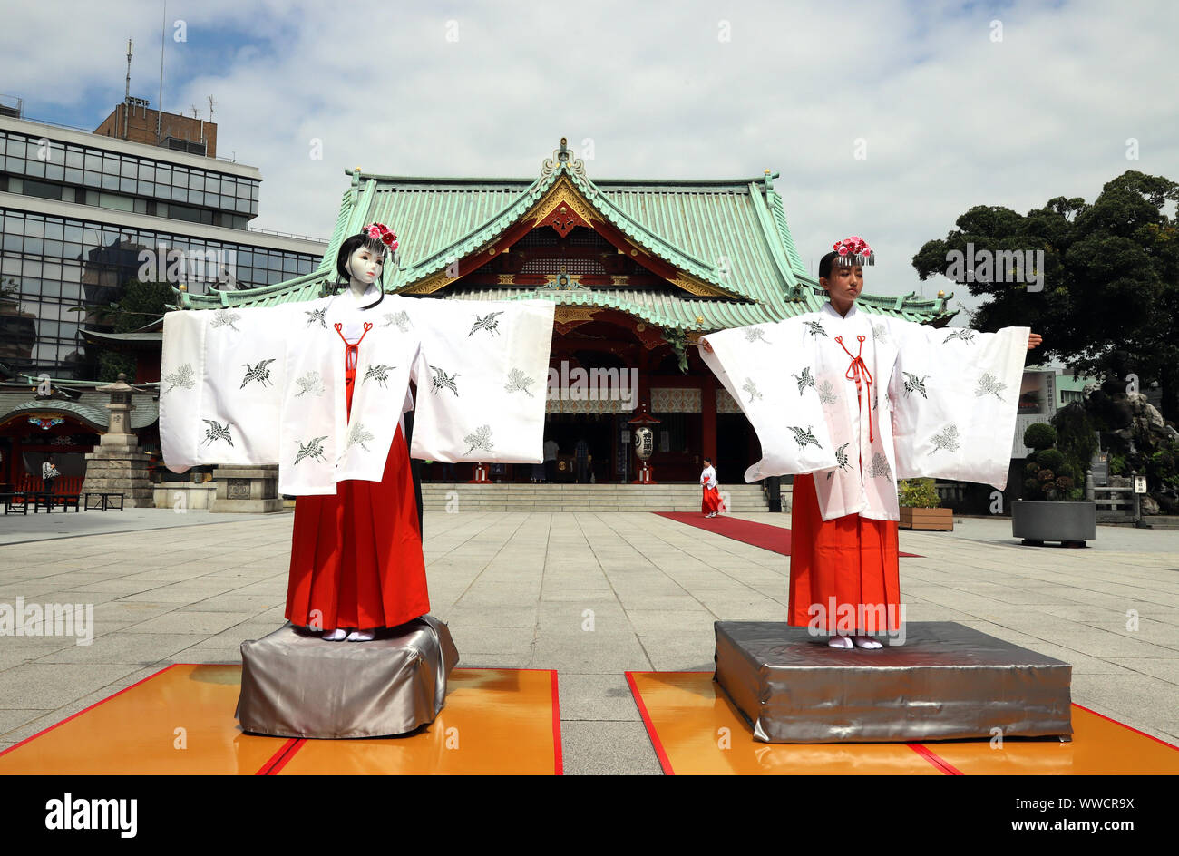 Tokyo, Japan. 14th Sep, 2019. A humanoid robot Cocona Kosaka (L) and ...