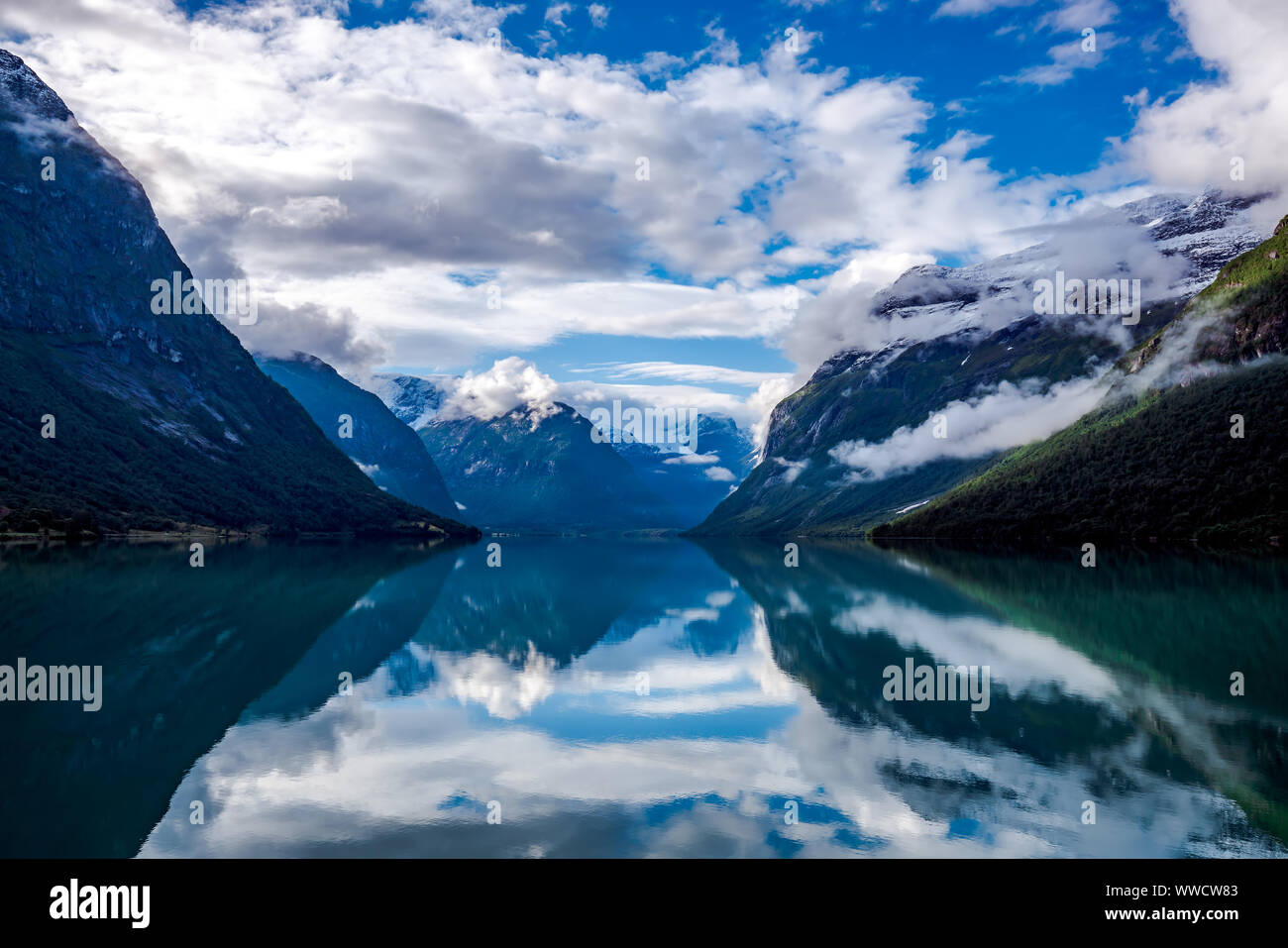 Beautiful Nature Norway natural landscape. lovatnet lake Lodal valley ...
