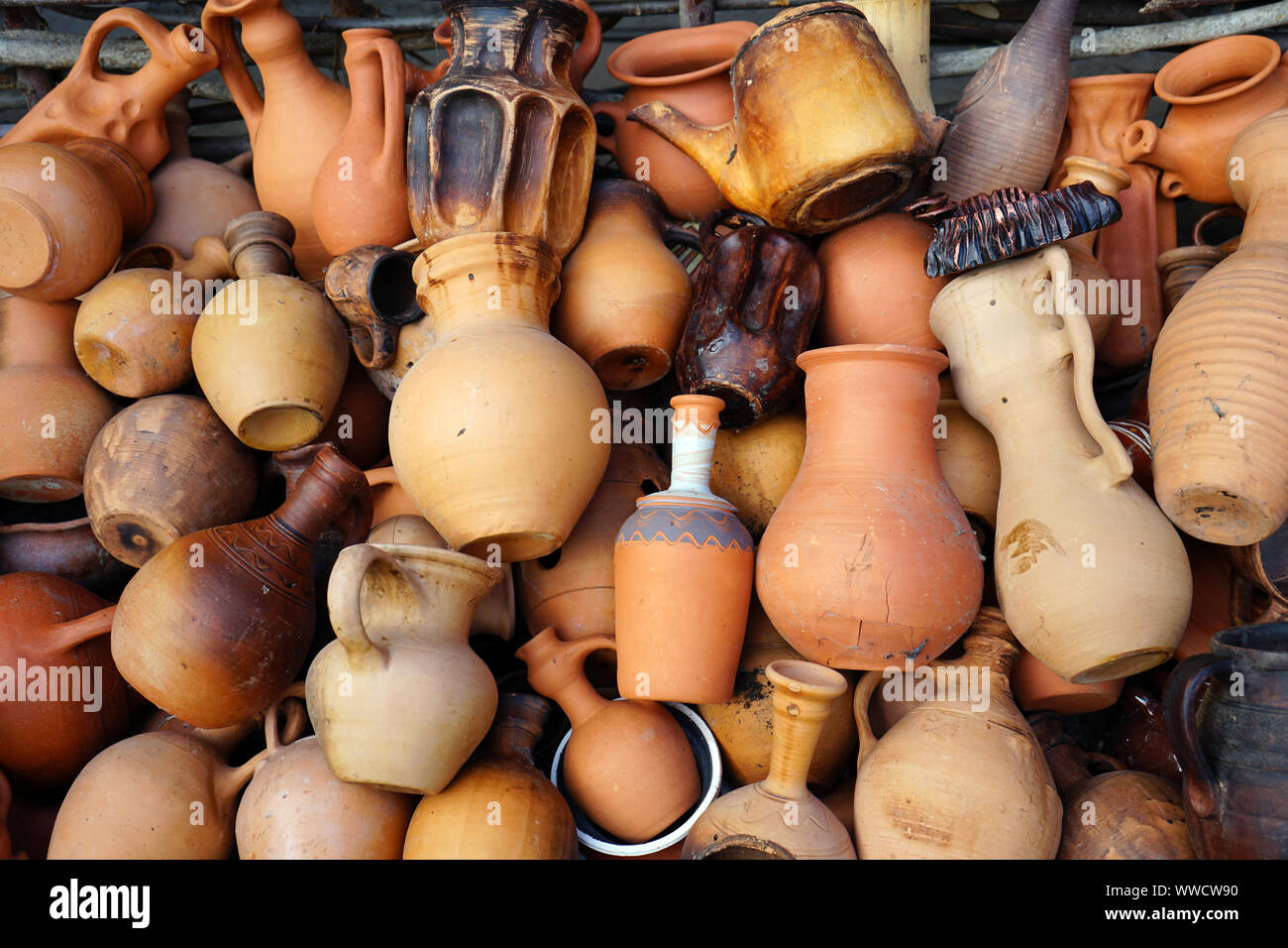 Ceramic jugs, vases, mugs, different shapes and sizes Stock Photo - Alamy