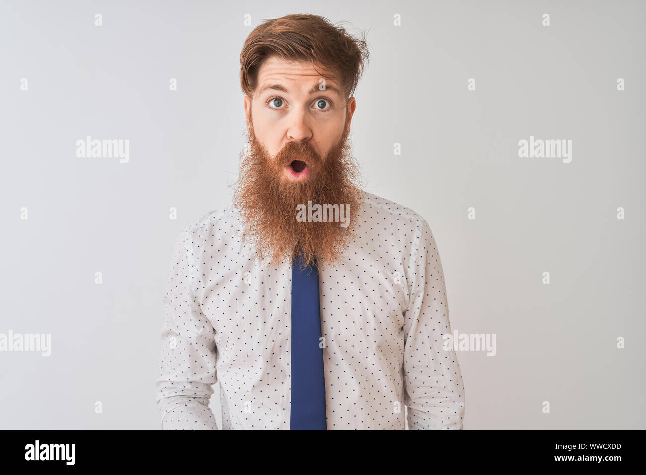 Young redhead irish businessman standing over isolated white background ...
