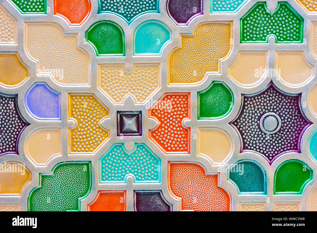 Wall panel with a three-dimensional colorful ornament. The element of ...