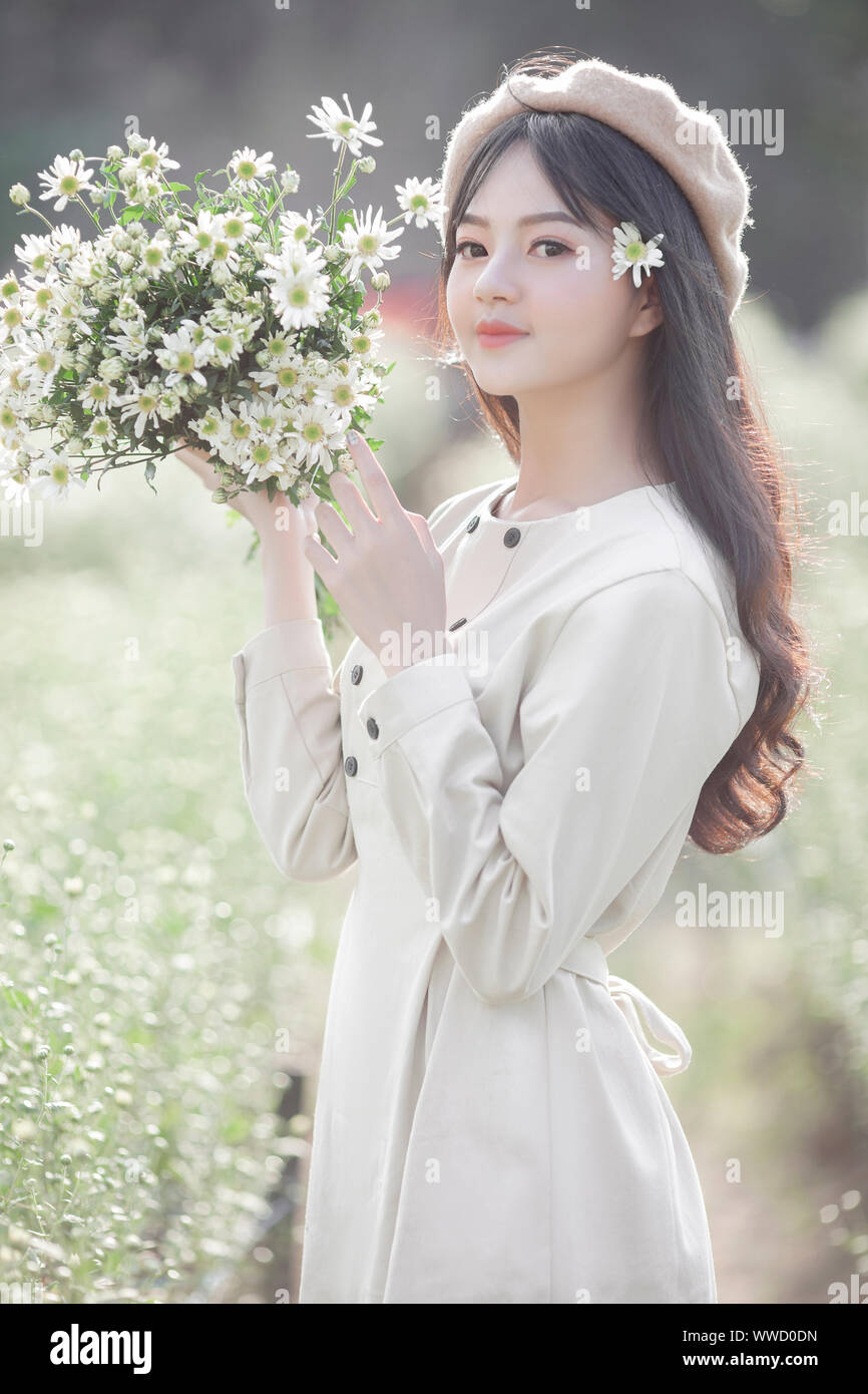 The beautiful girl with fair skin and beautiful eyes and the dress ...