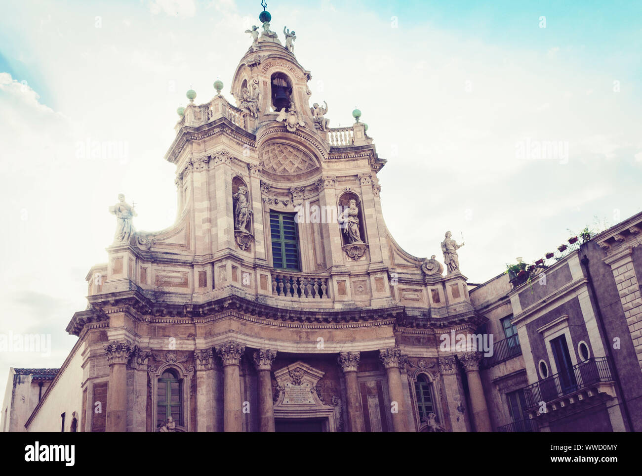 Beautiful cityscape of Italy, facade of old cathedral in Catania ...