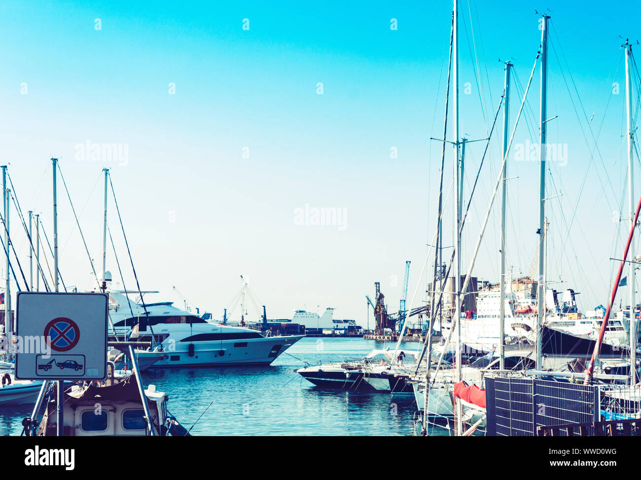 The Catania Port Authority, seascape with sail boats, Sicily, Italy ...