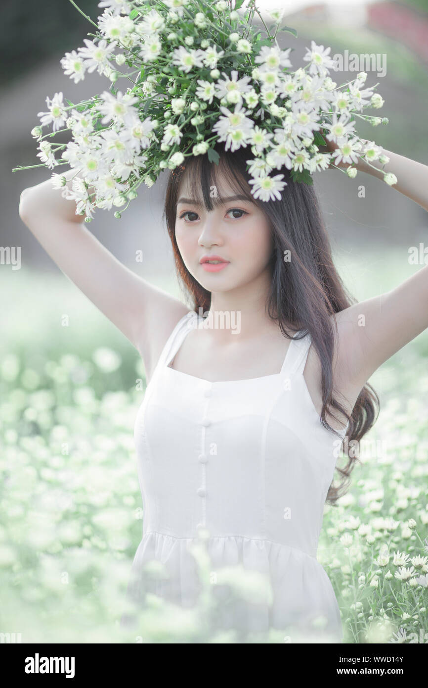 The beautiful girl with fair skin and beautiful eyes and the dress ...