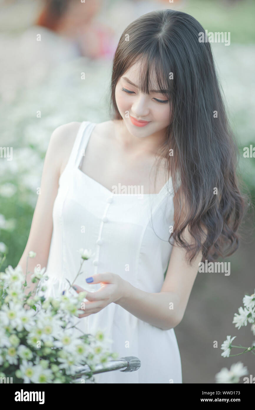 The beautiful girl with fair skin and beautiful eyes and the dress ...