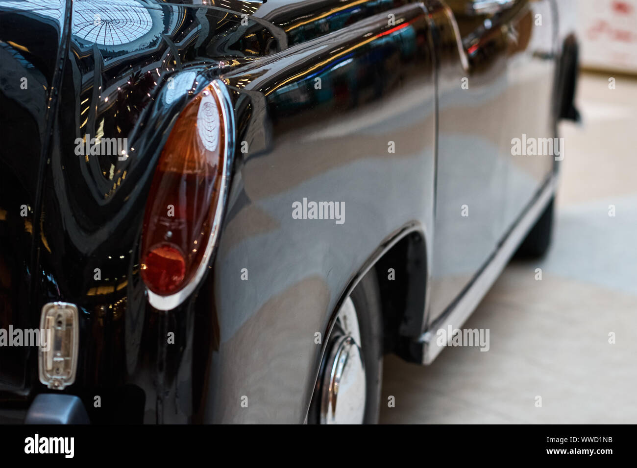 Closeup of black vintage car. Back view part of retro car Stock Photo ...