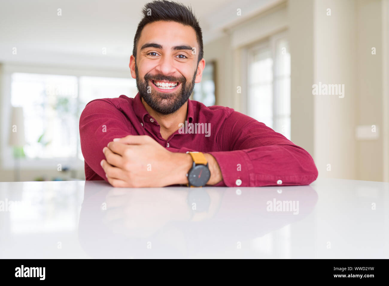 Handsome man smiling cheerful with a big smile on face showing teeth ...