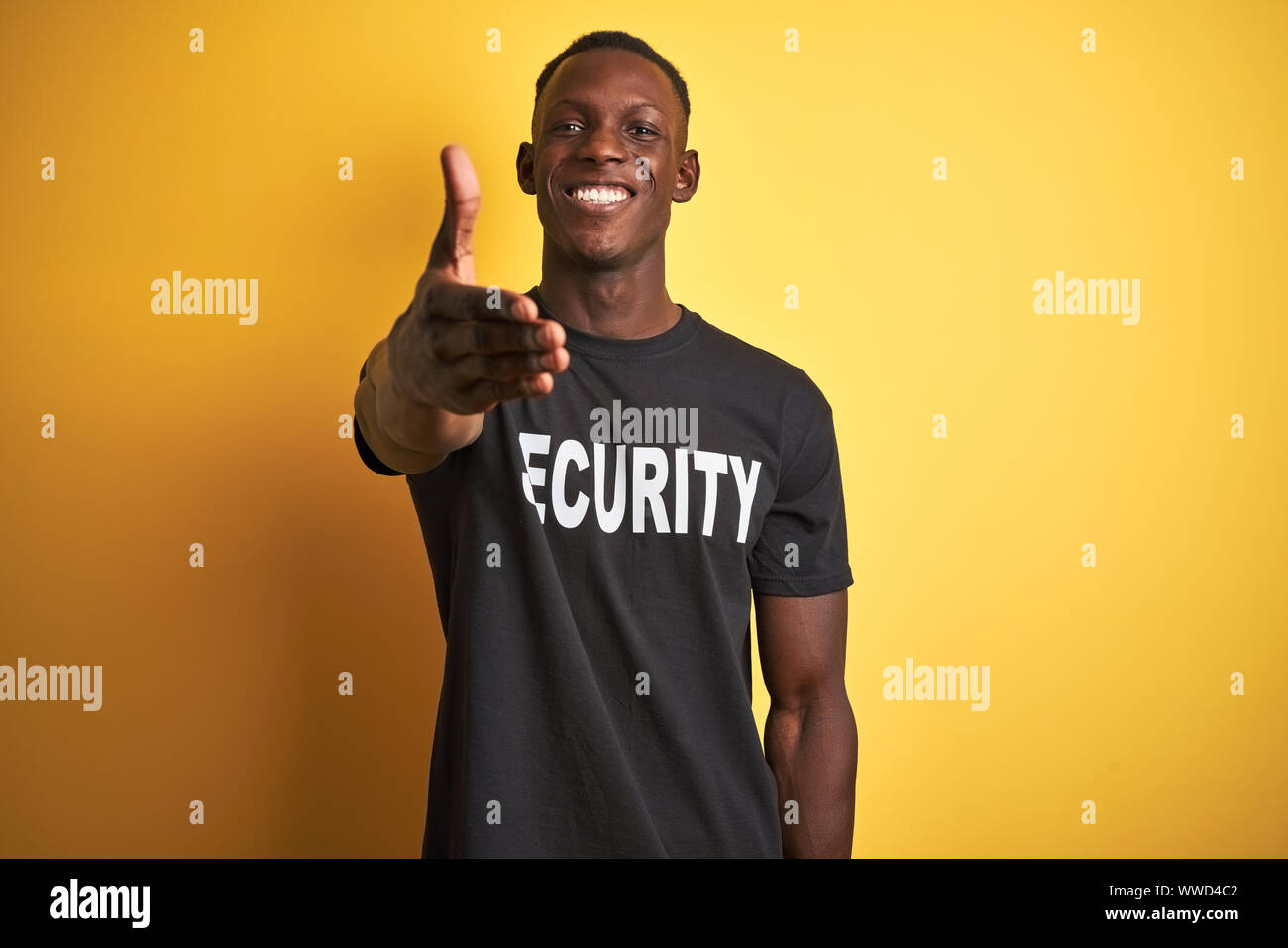African american safeguard man wearing security uniform over isolated ...