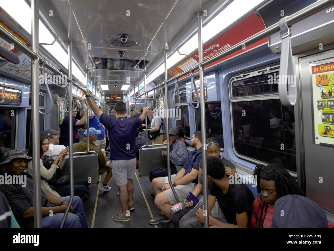 passengers on board a red line l train in Chicago Illinois USA Stock ...